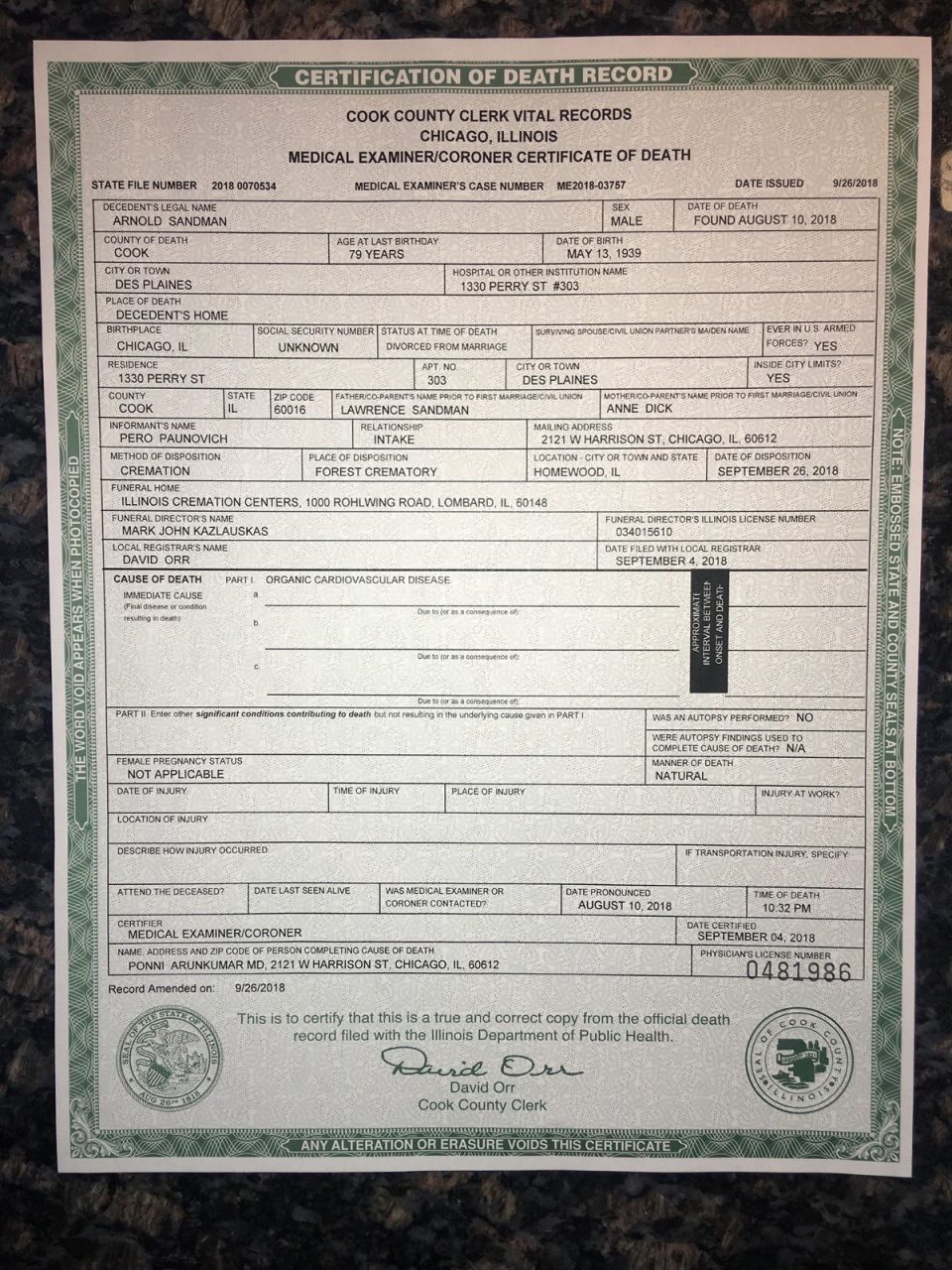 Death Certificate